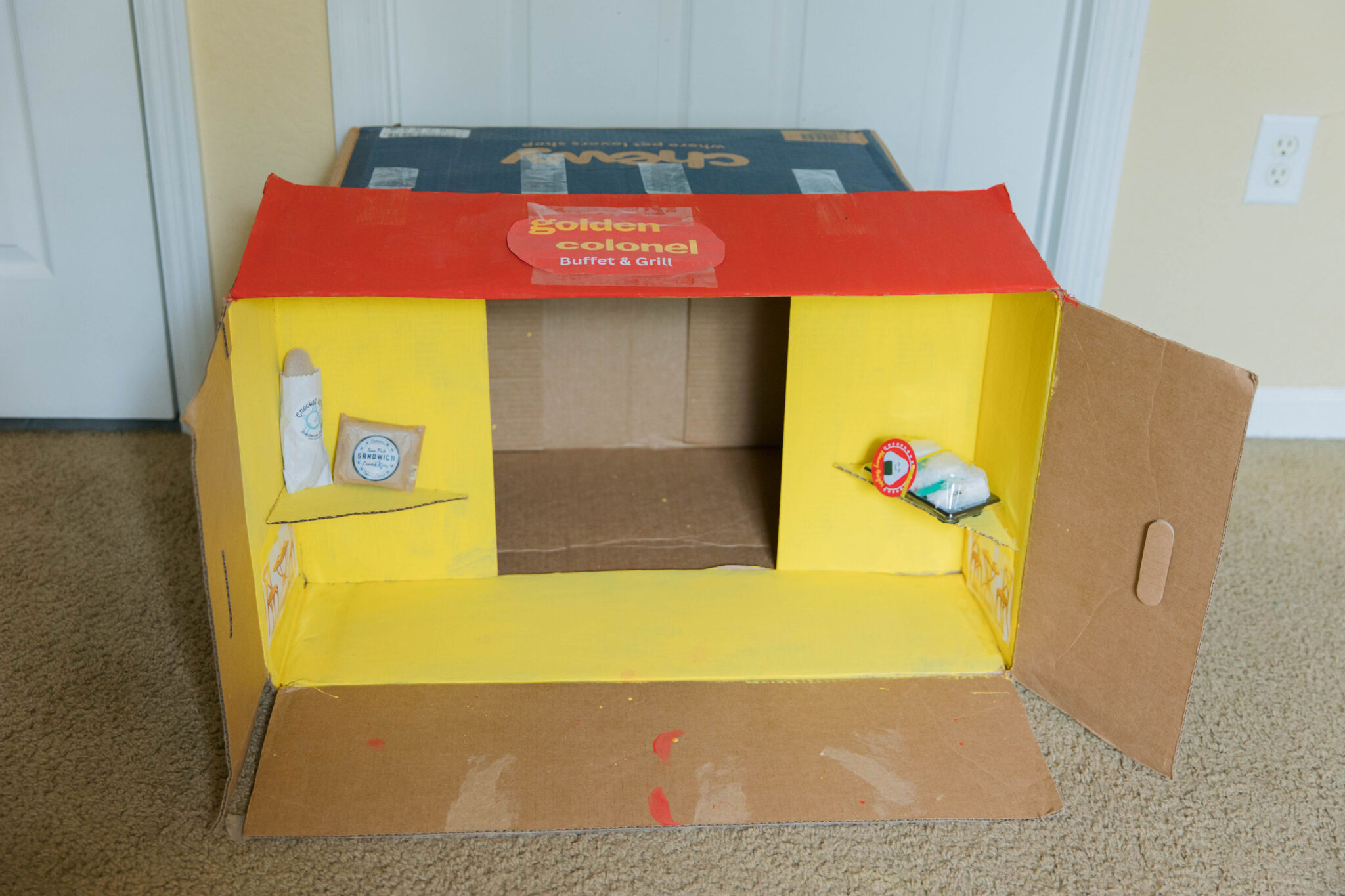 DIY Cat Enrichment Cardboard Cat House With Crochet Kitty Catnip Toys ...